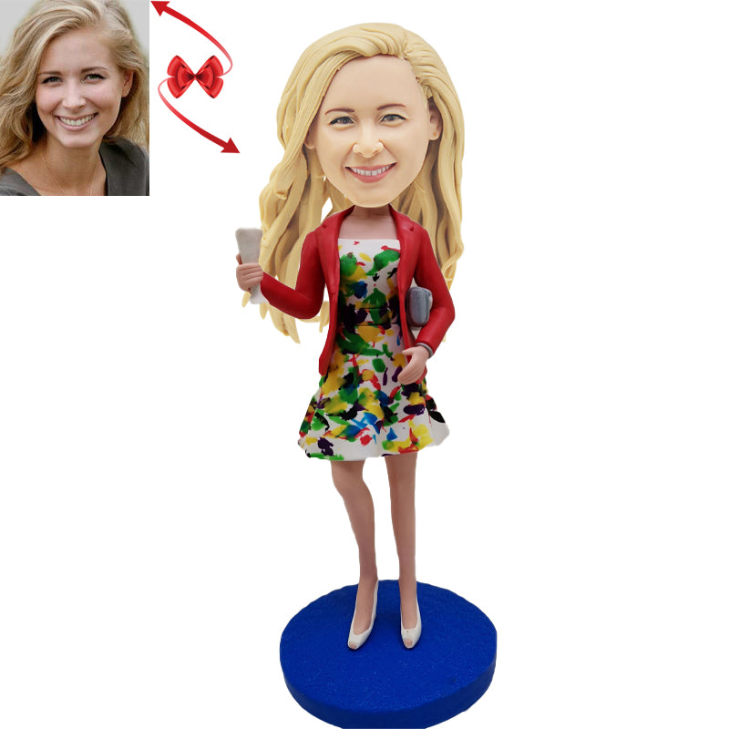 Beautiful Flower Skirt Woman with Wine Glass Custom Bobblehead ...