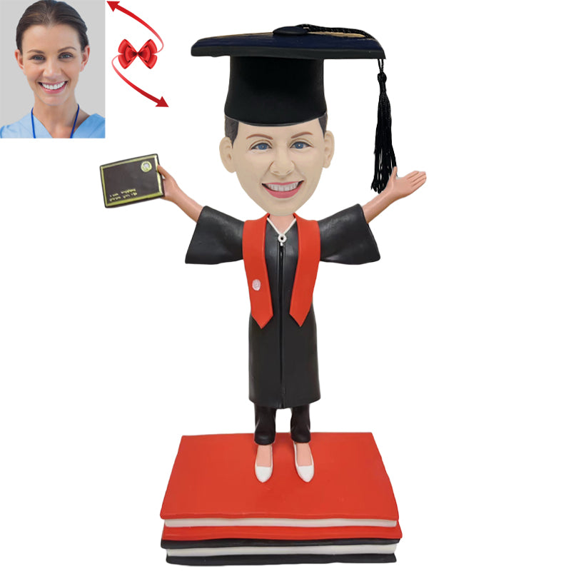 Female Graduate with Diplomas In Hand Custom Bobblehead – bobbleheadcraft